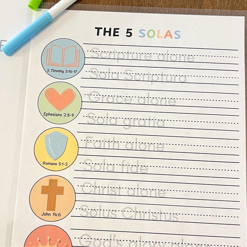 Five Solas Printable Activity, Christian, Homeschool, Bible Activity ...