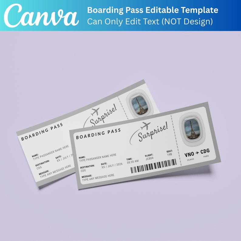 Surprise Boarding Pass Template: Editable Canva Design (editable ...