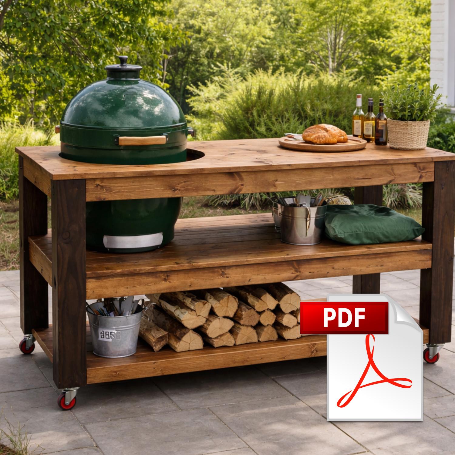 XL Big Green Egg Grill Table Woodworking Plans | DIY Outdoor Cart (PDF ...