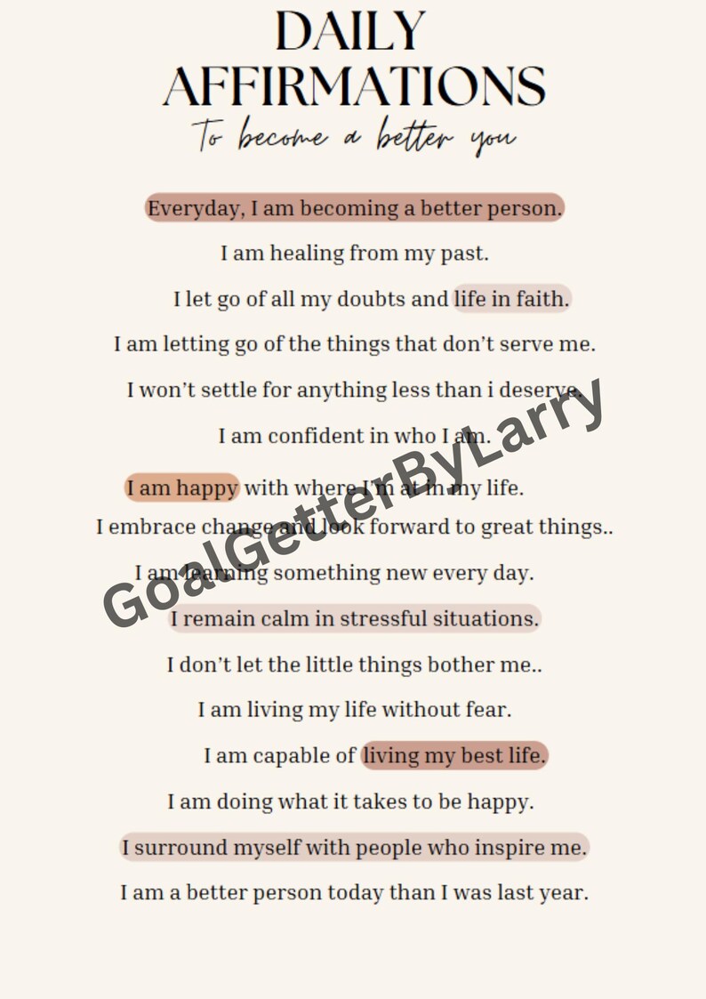 Daily Affirmations Printable | Self-love, Anxiety Relief and Growth ...
