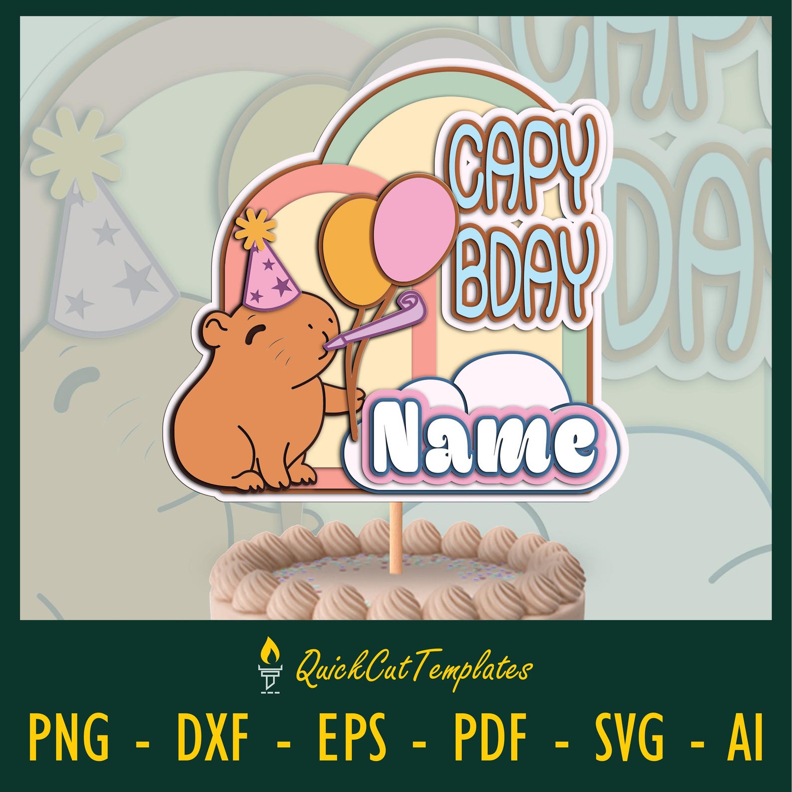 Shaker 3d Cake Topper Capybara Capy Bday Template SVG - Etsy