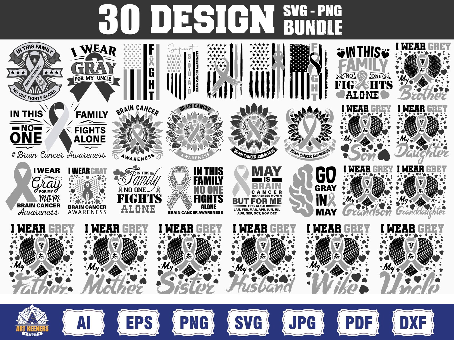 Brain Cancer Awareness SVG Png Bundle, Brain Cancer Svg, Cancer Gray ...