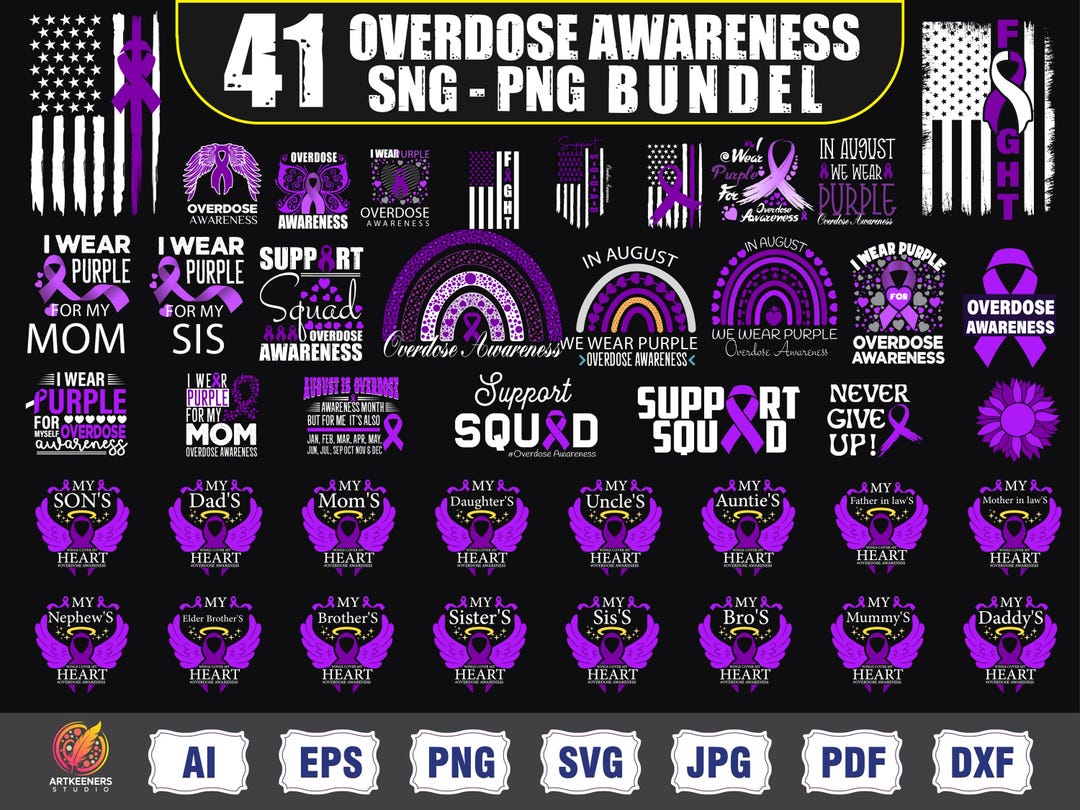 Overdose Awareness Svg Png Bundle, Overdose Purple Ribbon, Drug ...