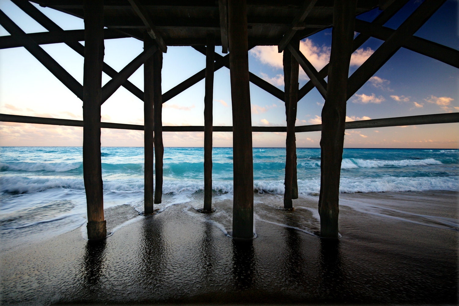 Sunset Beach Photography Under The Pier Pier Shadows Surf | Etsy