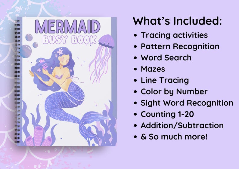 Mermaid-themed Busy Book | Educational Worksheets for Kids - Etsy