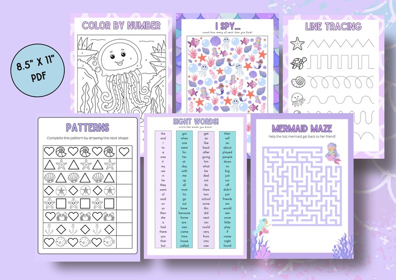 Mermaid-themed Busy Book | Educational Worksheets for Kids - Etsy