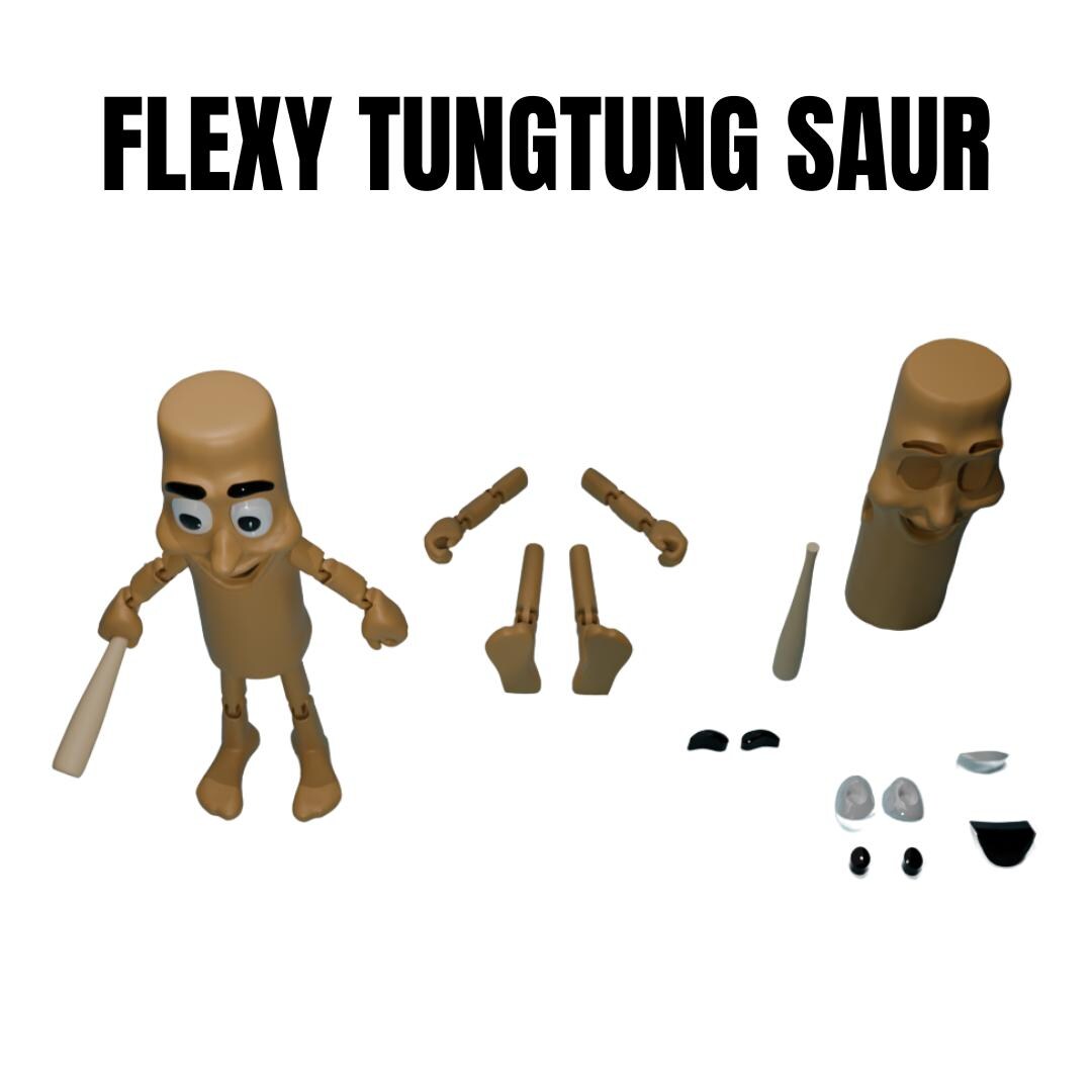 Tung Tung Saur Flexi STL – Articulated Brainrot Creature 3D Print File – Flexi Toy Model for ...