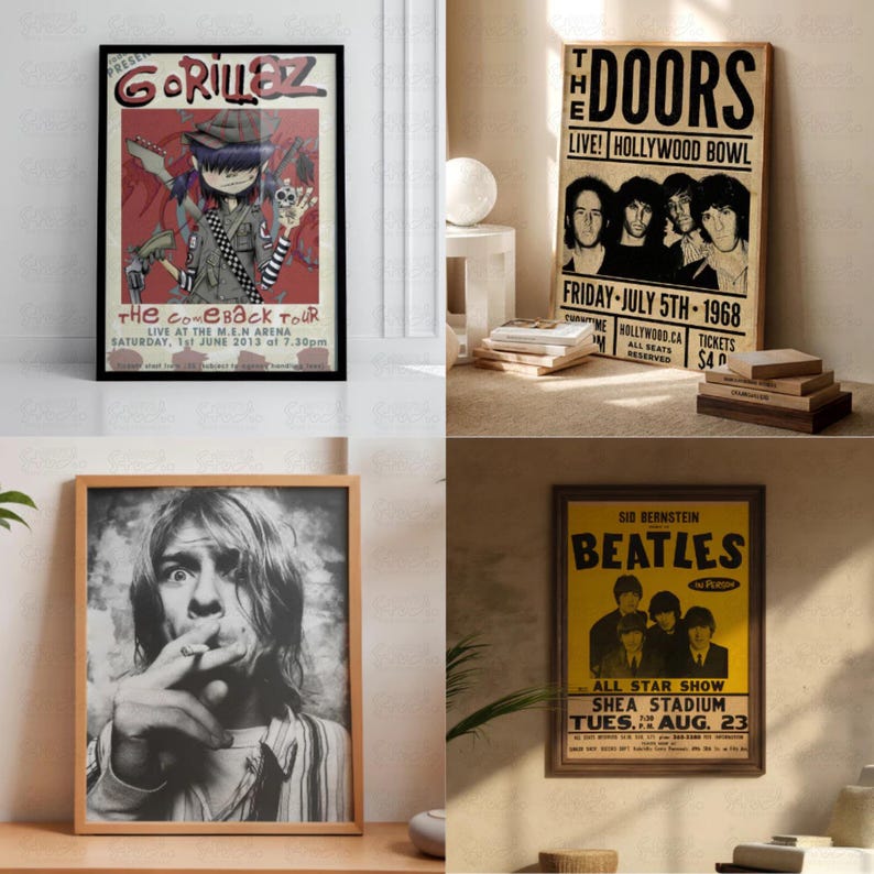 Vintage Music Posters Wall Art Set 1200+ Classic Rock, Band Cover ...
