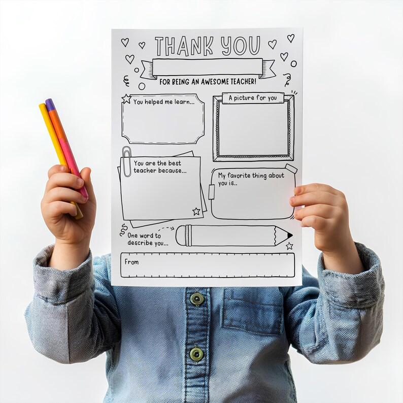 Thank You Teacher Worksheet From Student – Printable End of Year Gift ...