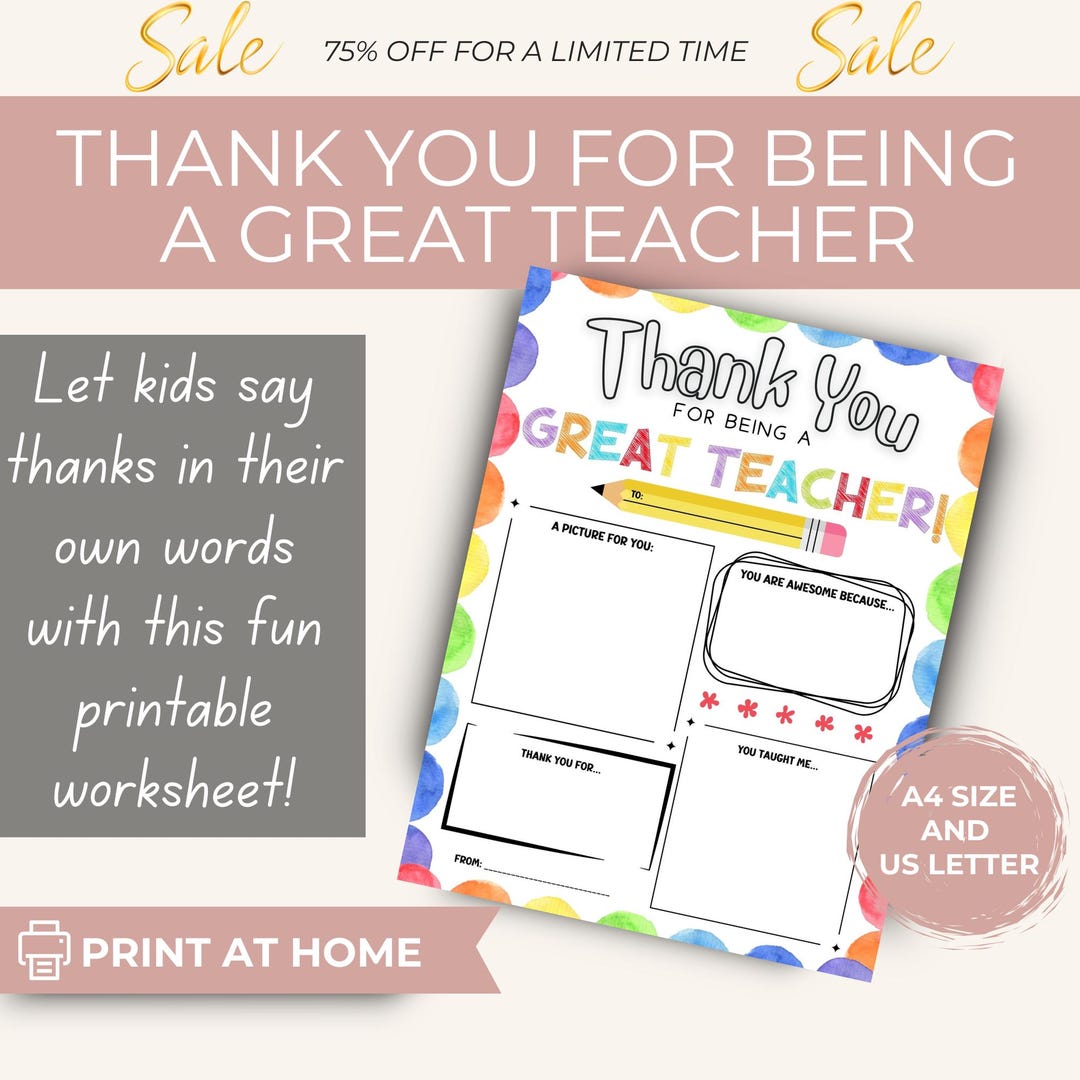 Teacher Appreciation Printable PDF | Thank You for Being a Great ...
