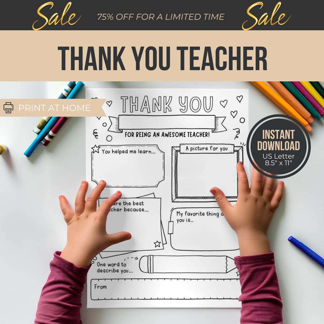 Thank You Teacher Worksheet From Student – Printable End of Year Gift ...