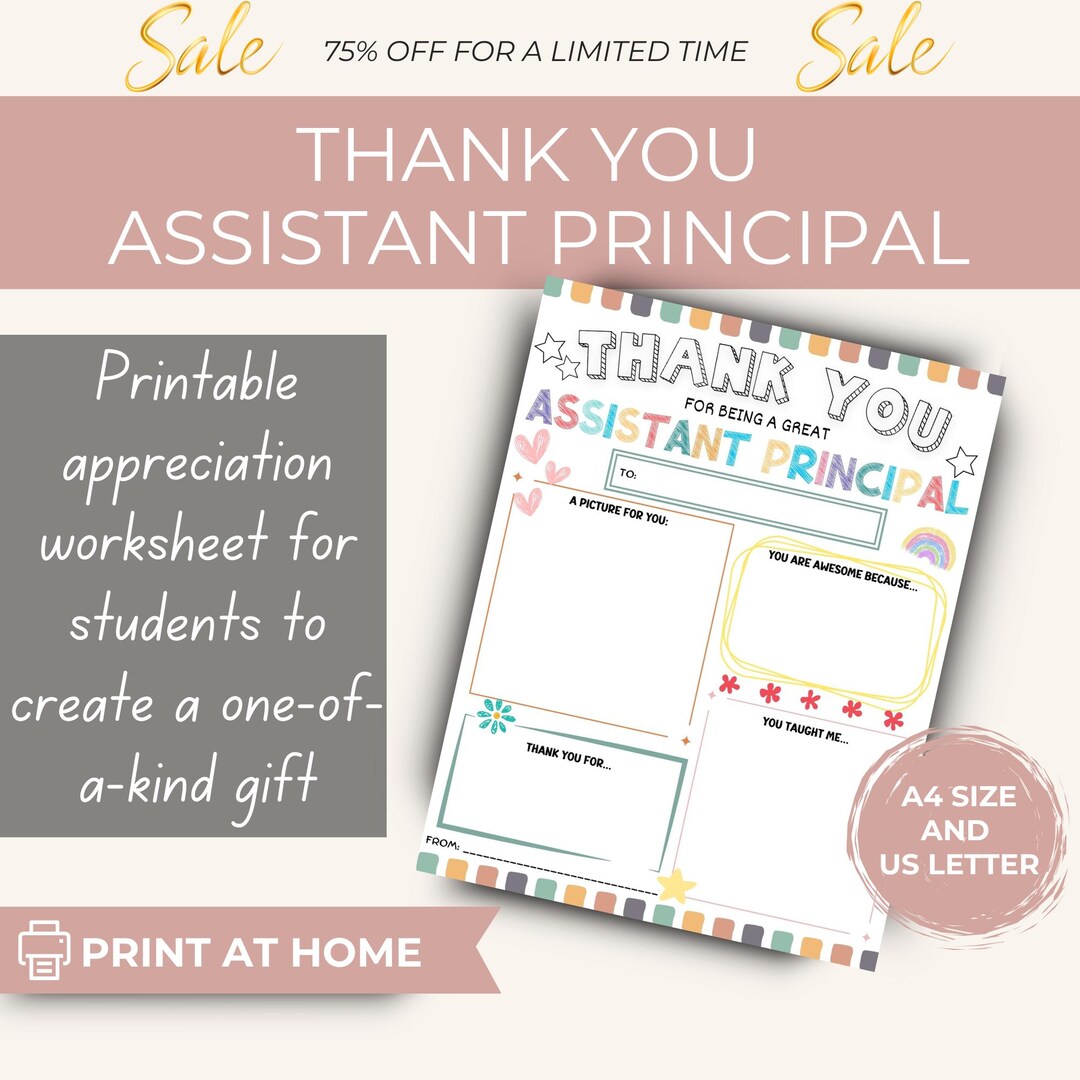 Assistant Principal Thank You Worksheet | Student Gift (PDF) - Etsy
