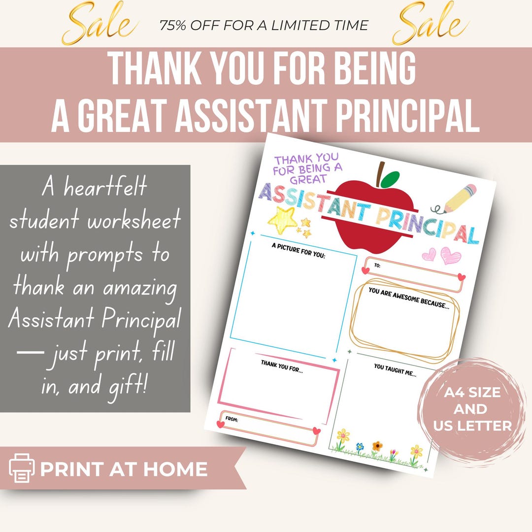 Assistant Principal Thank You Worksheet | Student Appreciation Gift ...