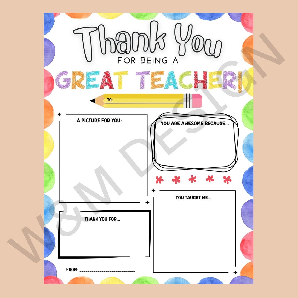 Teacher Appreciation Printable PDF | Thank You for Being a Great ...