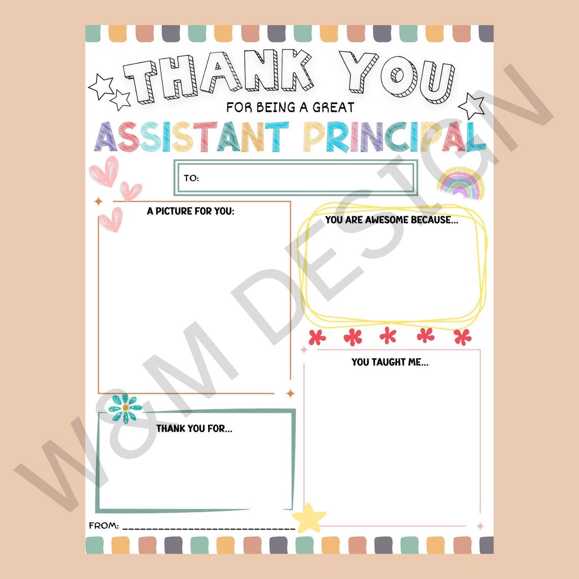 Assistant Principal Thank You Worksheet | Student Gift (PDF) - Etsy