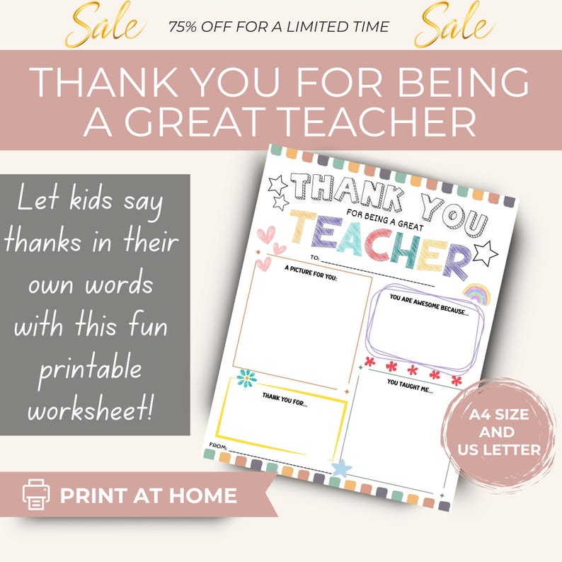 Teacher Appreciation Printable PDF | Thank You for Being a Great ...