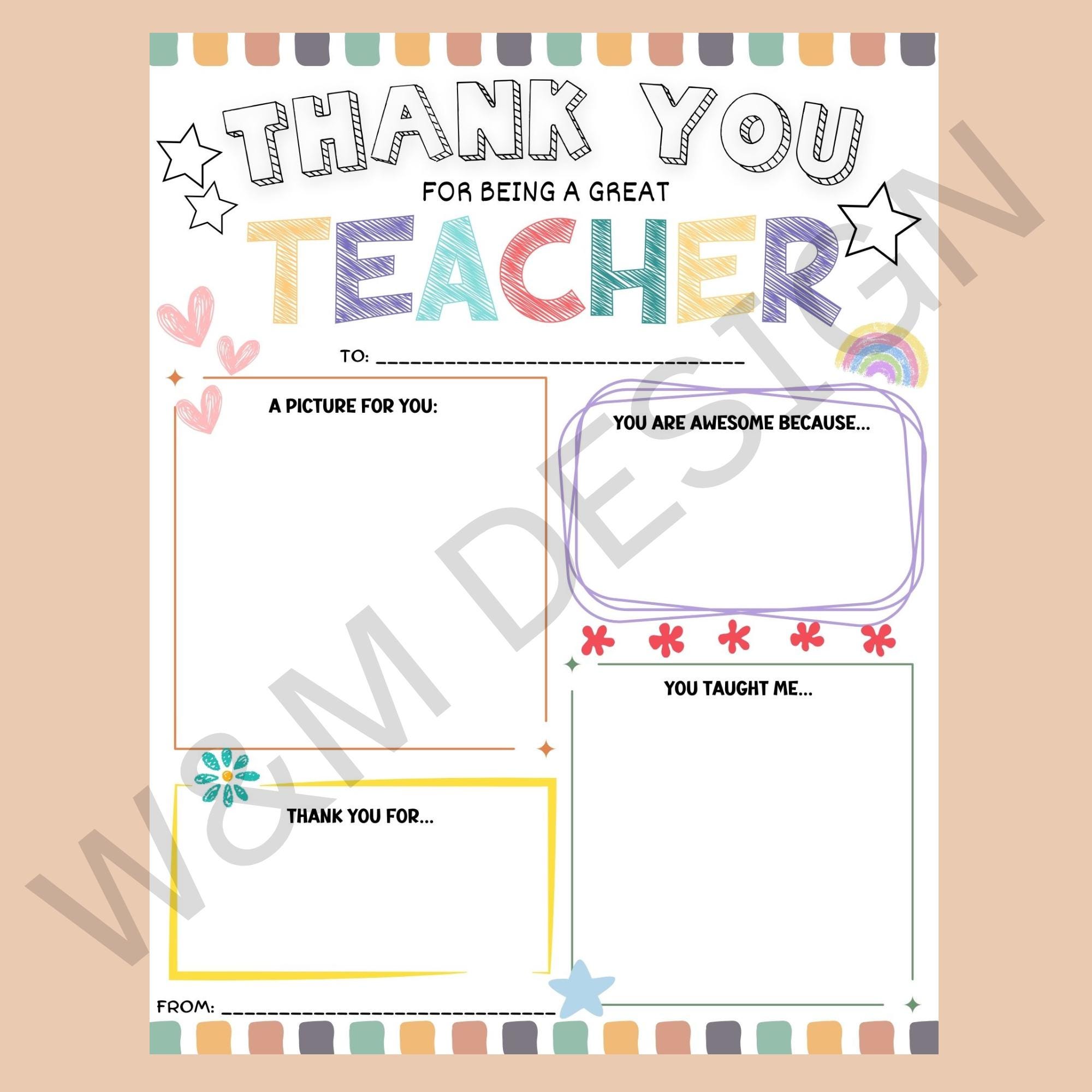Teacher Appreciation Printable PDF | Thank You for Being a Great ...