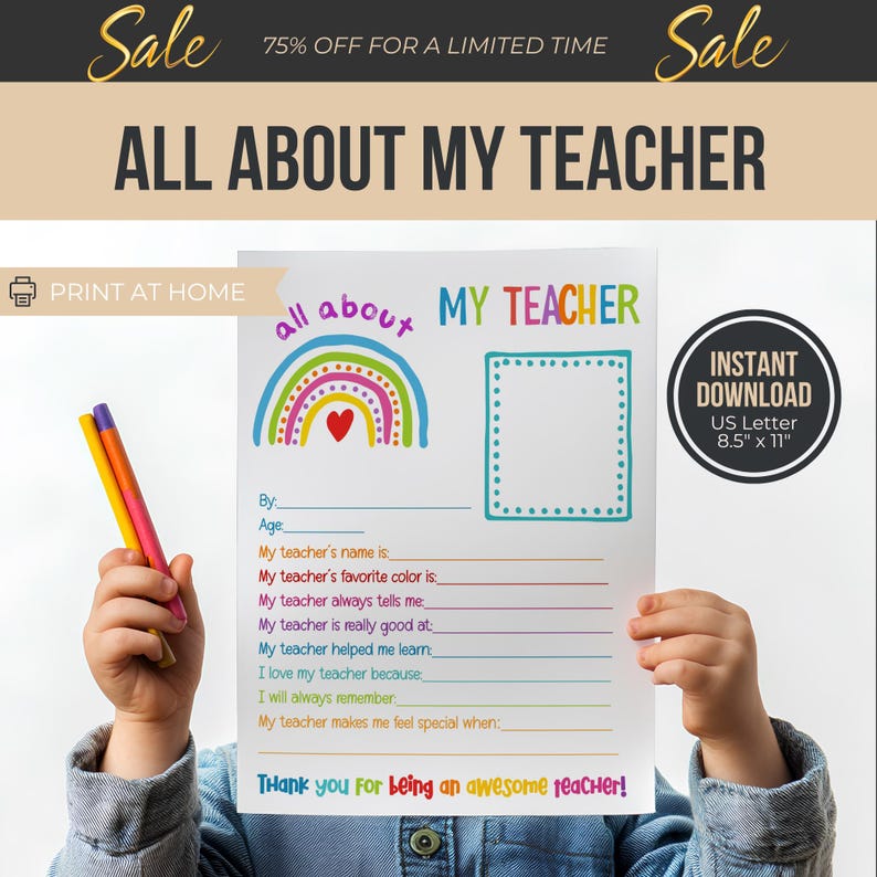 All About My Teacher Printable | End of Year Fill in the Blank ...