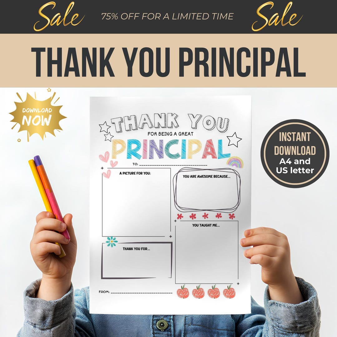 Thank You Principal Worksheet | Printable School Gift From Students ...