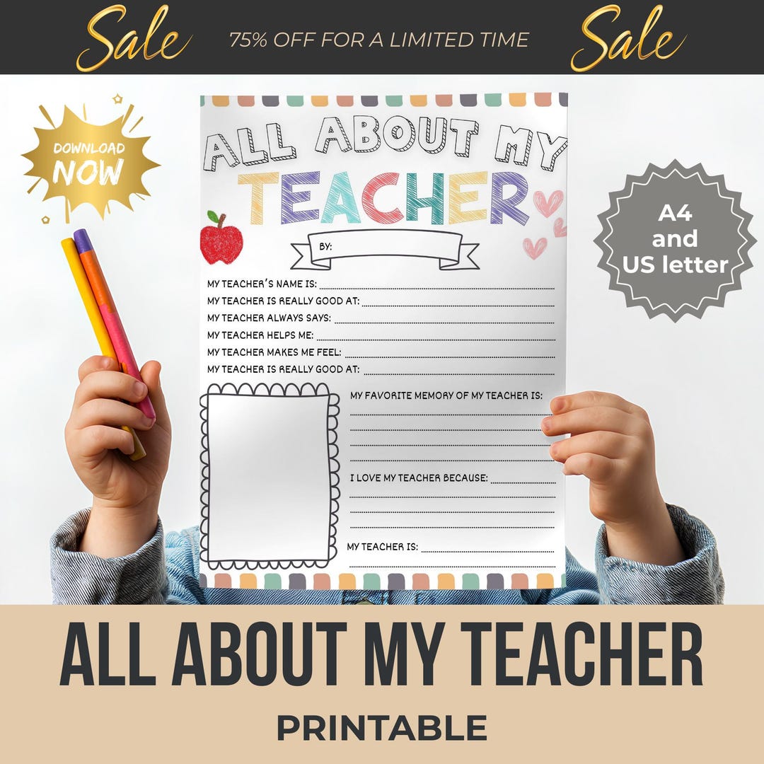 Teacher Appreciation Worksheet | End of Year Gift, All About My Teacher ...