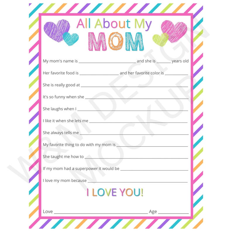Mother’s Day Printable Worksheet for Kids | All About My Mom Interview ...