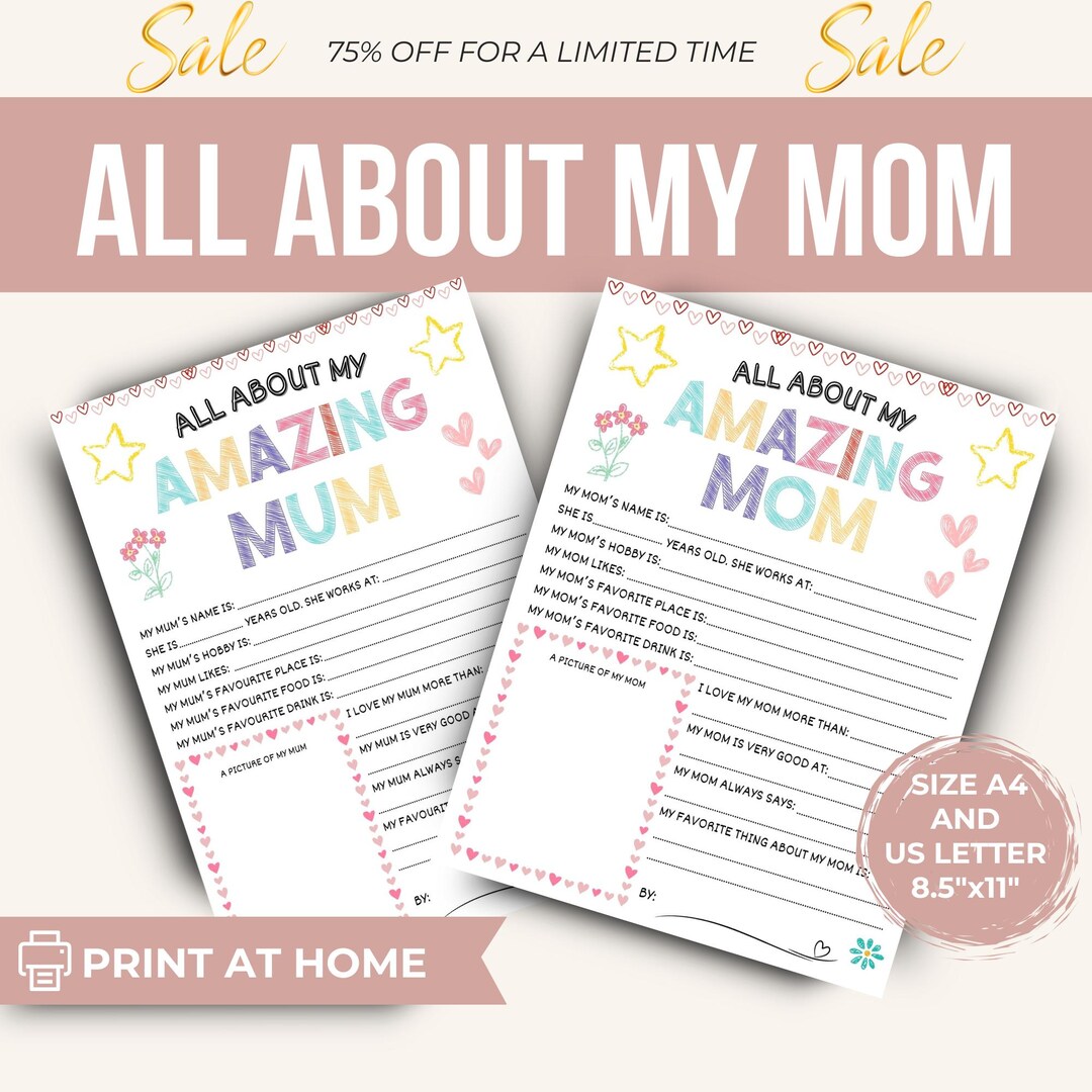 Mother's Day Fill-in Worksheet | Gift From Kid (PDF Download) - Etsy