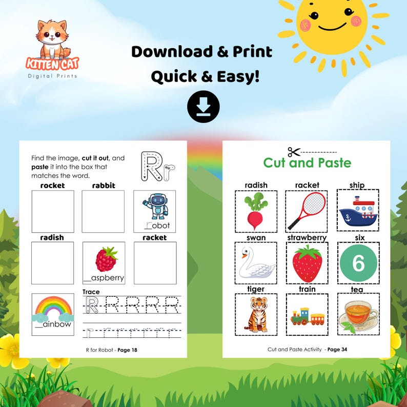 Cut and Paste Alphabet Learning Set Hands on Phonics and Letter Matching Activities Preschool ...