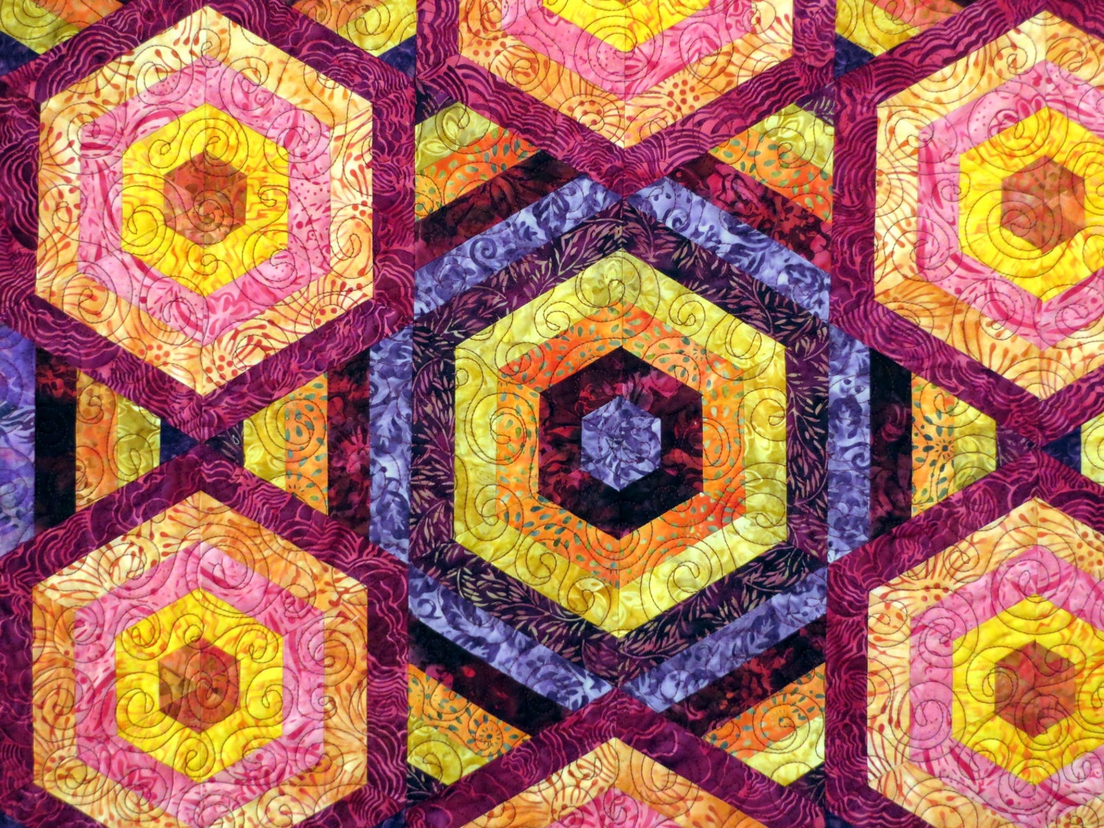 Quilted Batik Hexagon Couch Throw Table Cloth Wall Hanging - Etsy
