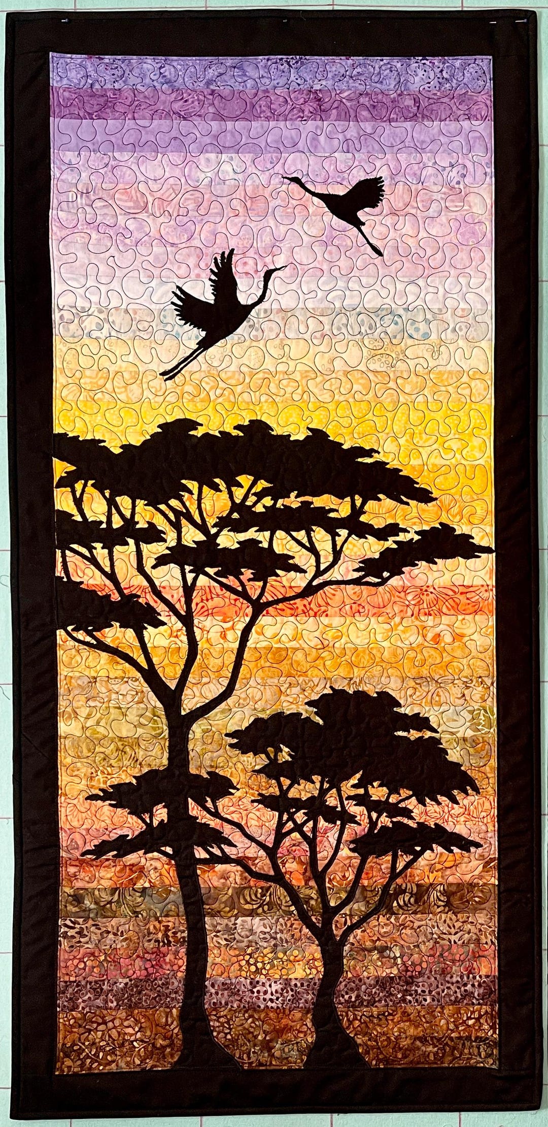 Quilted Batik Wall Hanging Trees and Birds - Etsy