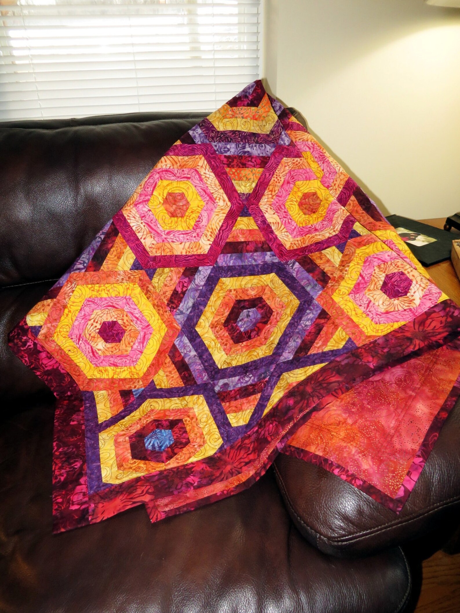 Quilted Batik Hexagon Couch Throw Table Cloth Wall Hanging - Etsy