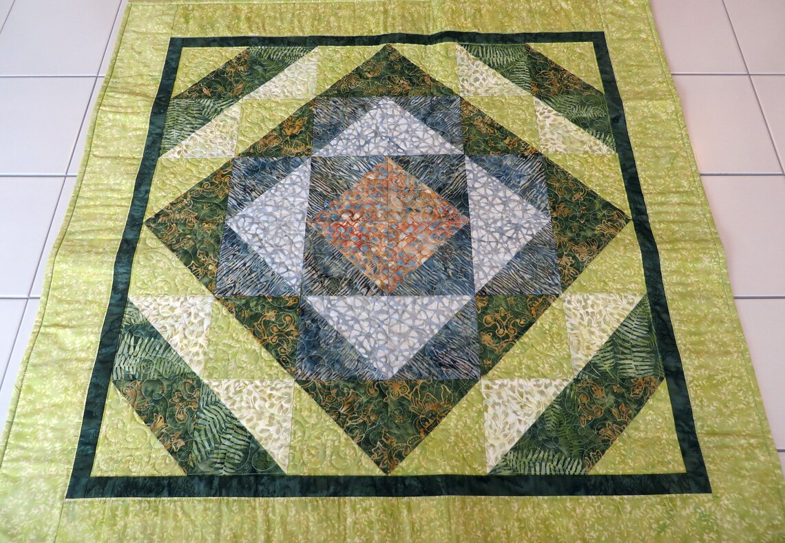 Quilted Batik Table Topper Lap Quilt Wall Hanging - Etsy