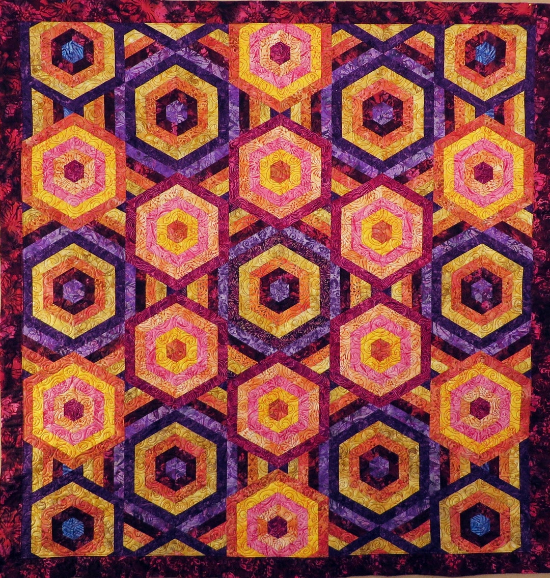 Quilted Batik Hexagon Couch Throw Table Cloth Wall Hanging - Etsy