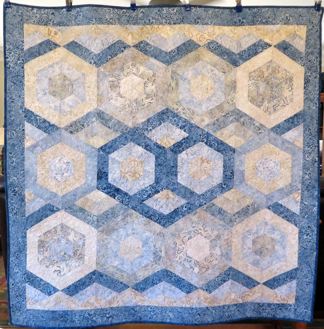 Quilted Batik Couch Throw Soft Blues and Creams - Etsy