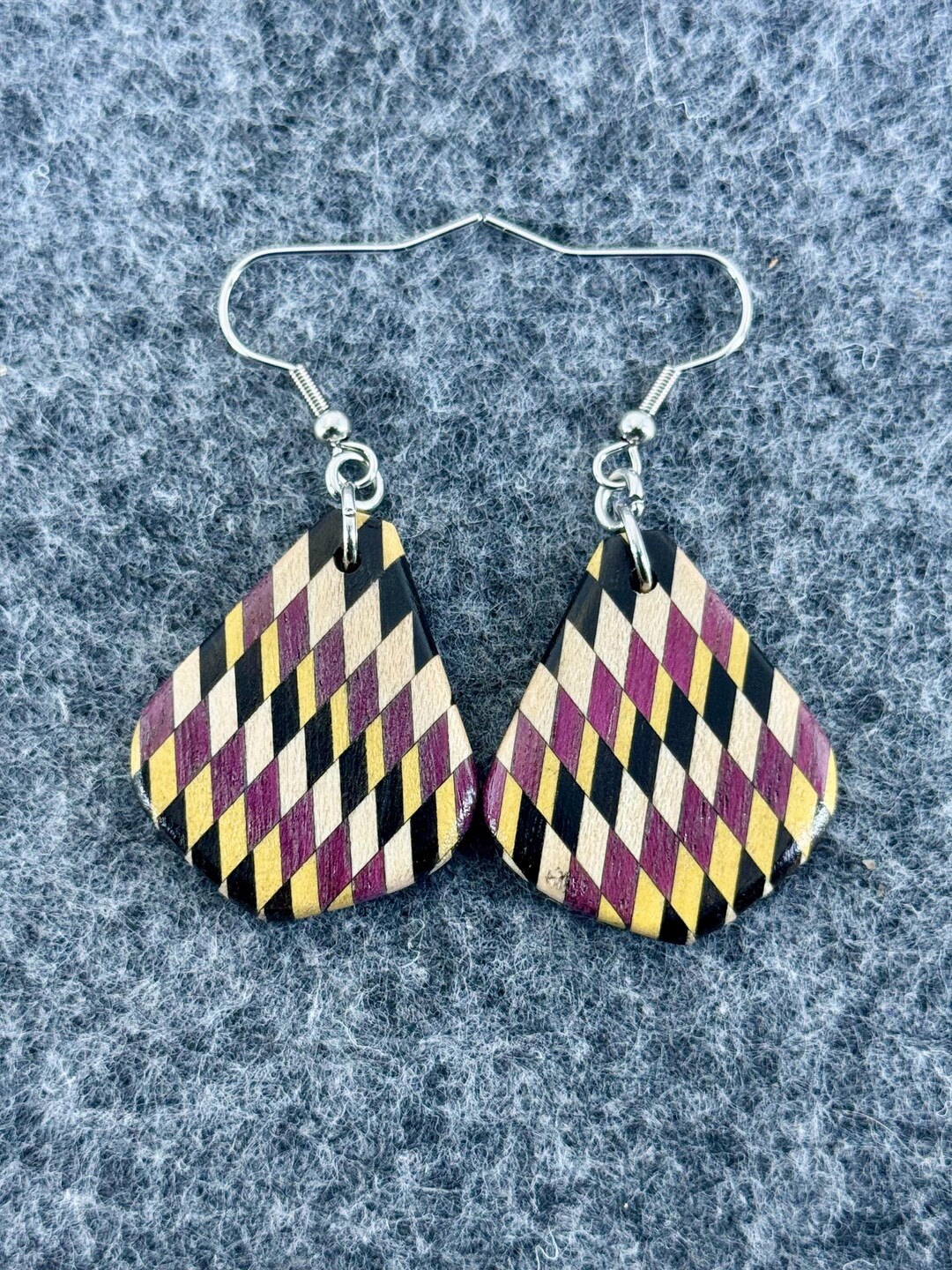 Diamond Pattern Quilted Wood Earrings | Colorful Handcrafted Wooden ...