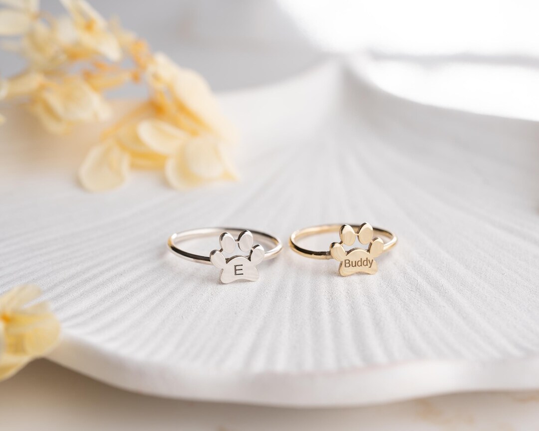 Gold Paw Print Ring Custom Dog Paw Rings Personalized Dog Ring for ...