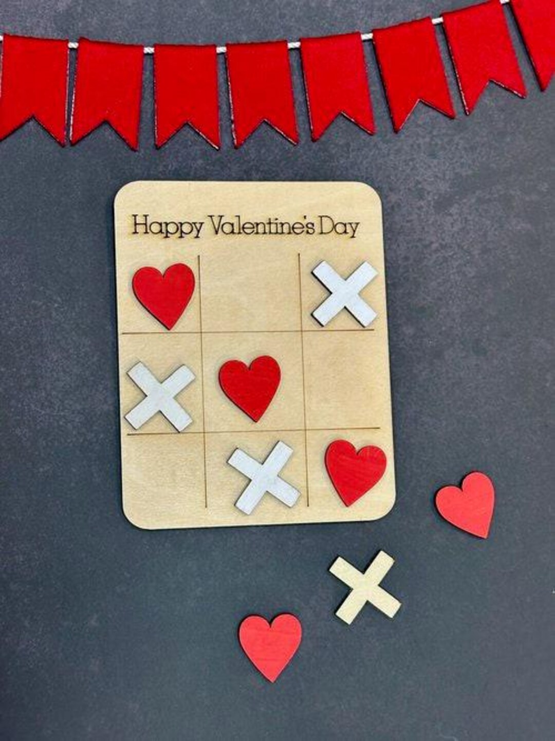 Valentine’s Day Tic Tac Toe Game | Natural Wood Board Game | Travel ...