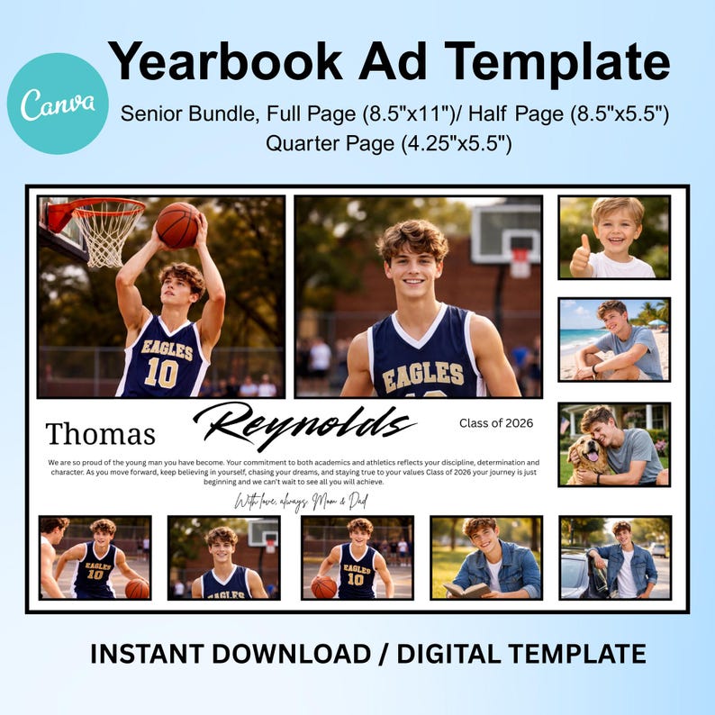 Senior Yearbook Ad Template for Son | Full Half Quarter Page | Canva ...