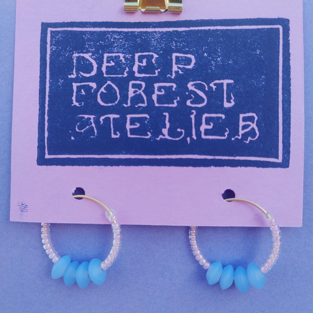 Pink Blue Glass Bead Gold Hoop Earrings - Handmade Statement Jewelry - Etsy