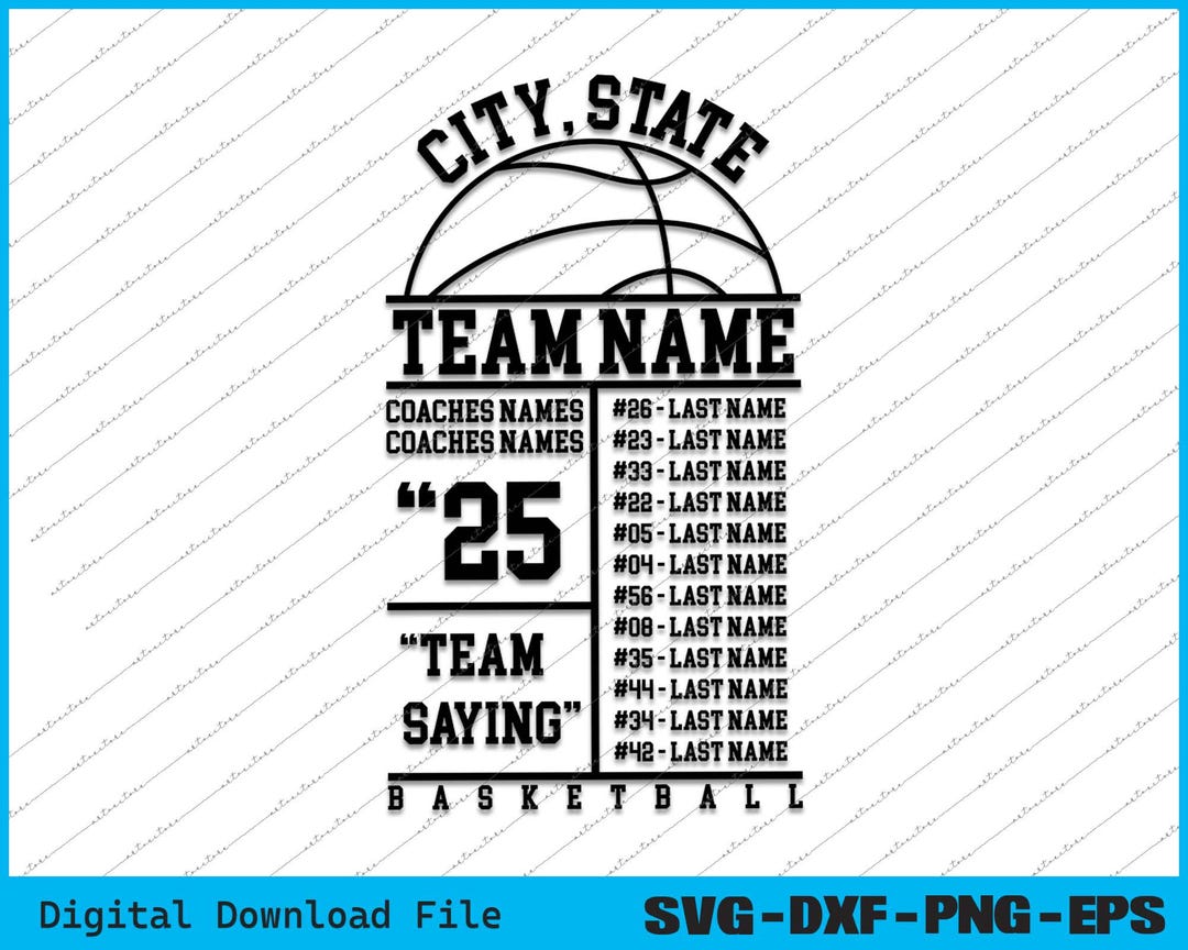 Basketball Team Roster Template Svg, Basketball Svg, Basketball Mom Svg ...