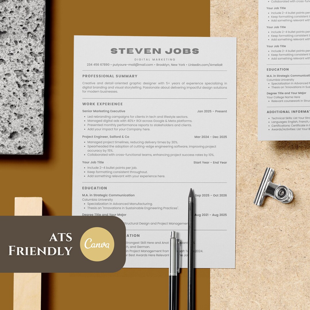 ATS Friendly Resume Template Canva and Cover Letter + References ...