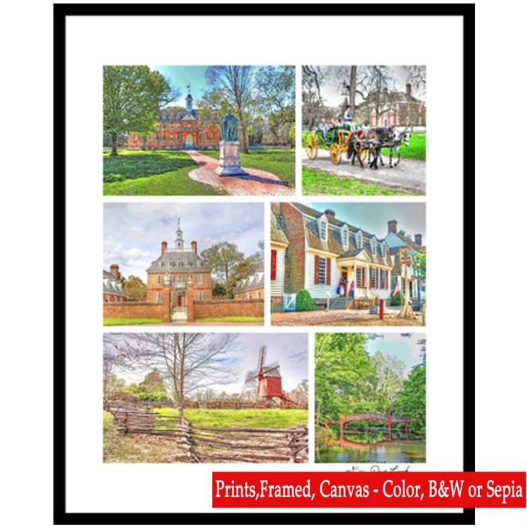 Williamsburg VA Virginia Six Photo Collage Williamsburg Map Art Skyline ...