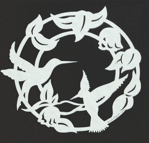 Hummingbirds Scherenschnitte Hand Paper Cutting Art Signed and Dated by ...