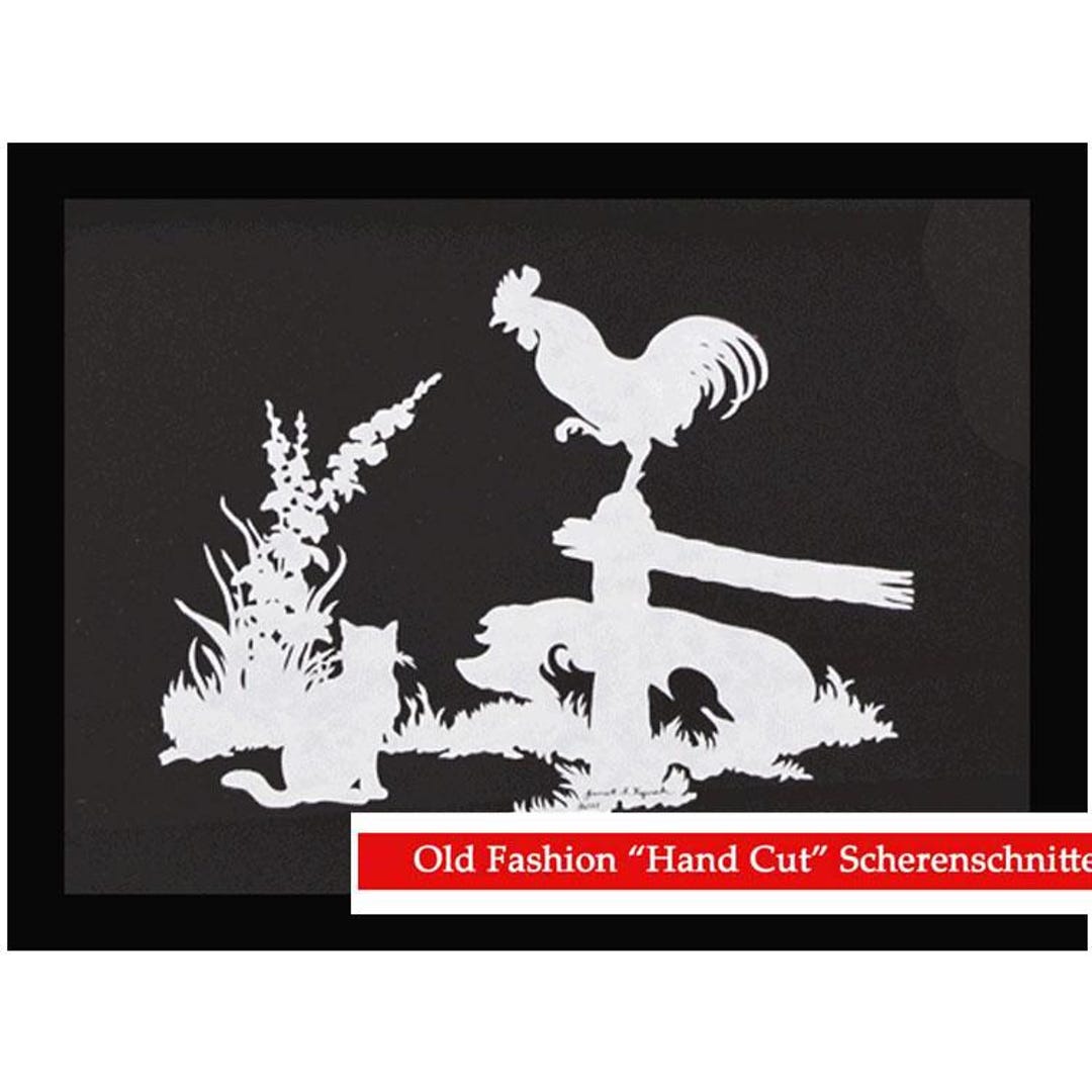 Scherenschnitte Rooster Duck Pig Cat Farm Scene - Barn Yard - Office ...