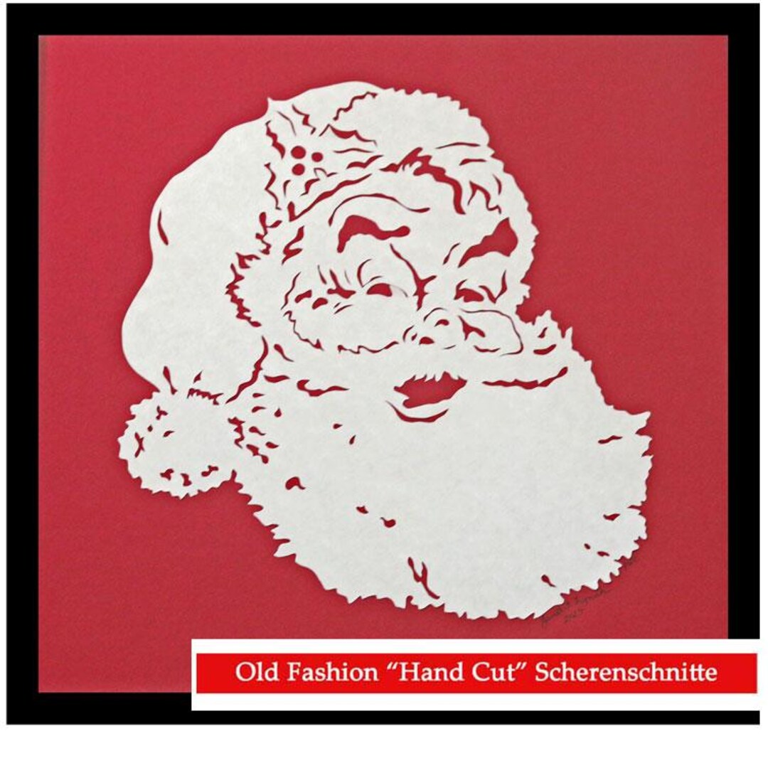 Scherenschnitte Paper Cutting Christmas Santa - Red - Framed 12x12 Hand ...