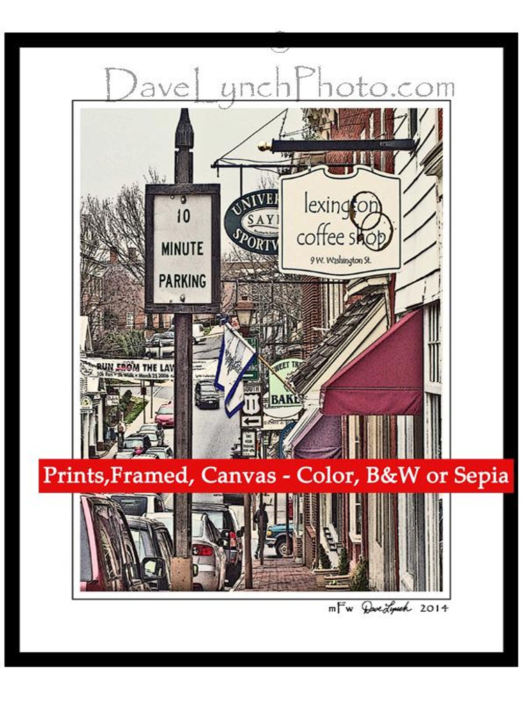 Lexington VA Virginia Art Photo West Washington Street Skyline Map Fine ...