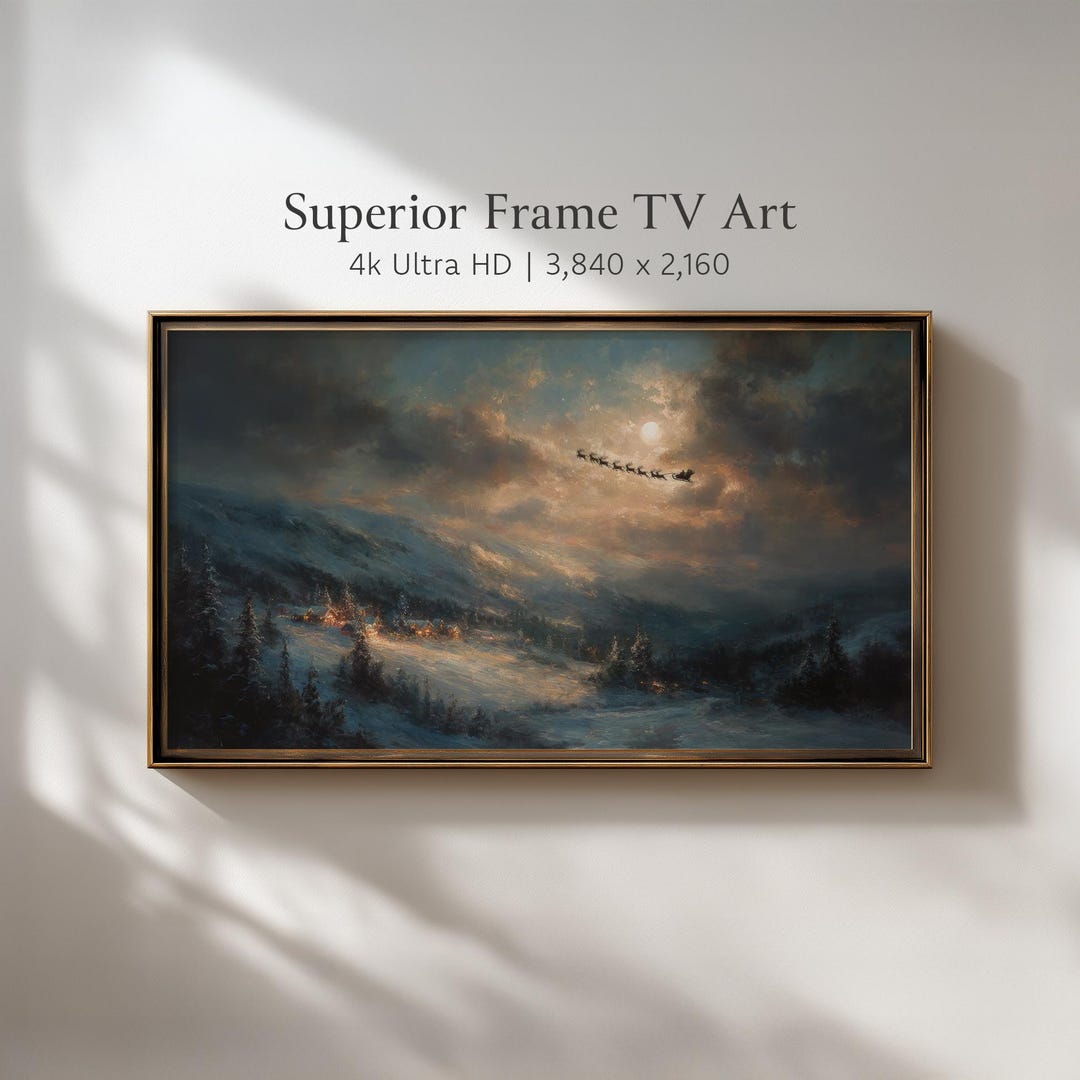 Vintage Christmas Eve Samsung Frame TV Painting, Moody Festive Wall Art ...