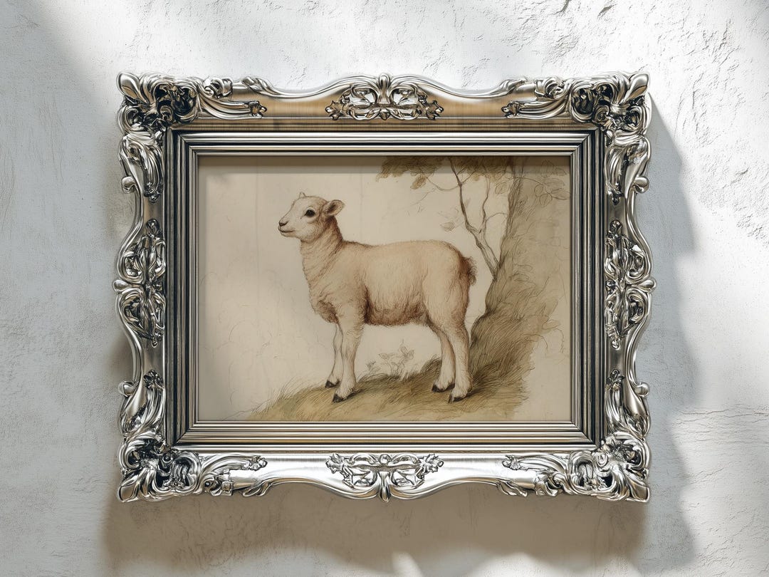 Spring Lamb Nursery Artwork, Baby Farm Animal Illustration, Vintage ...