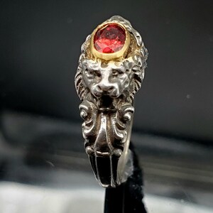 Beautifully Detailed Sterling and 14K Gold Lions Ring With Rhodolite ...