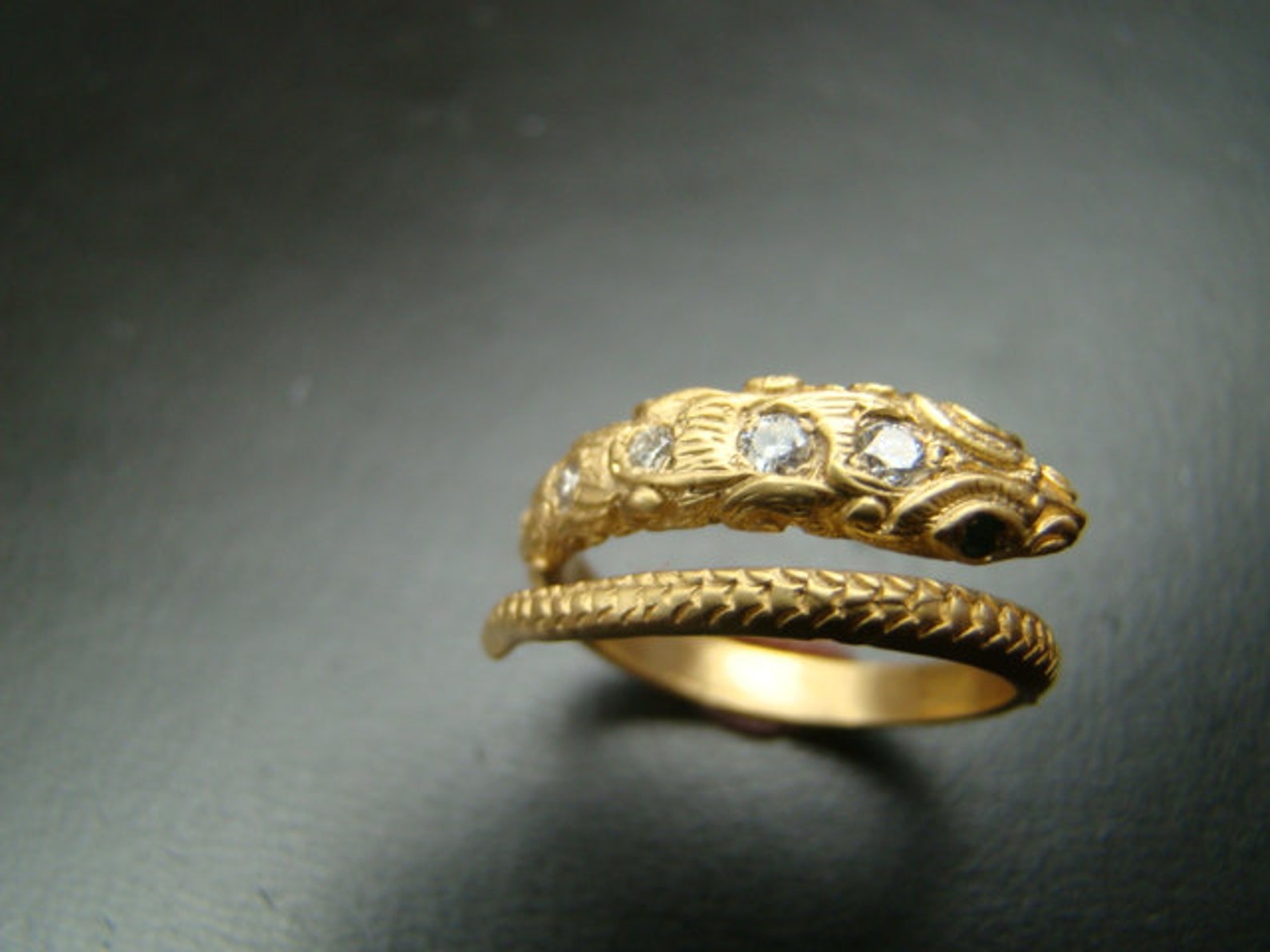 14k Gold Amazingly Detailed Snake Ring With Diamonds and - Etsy