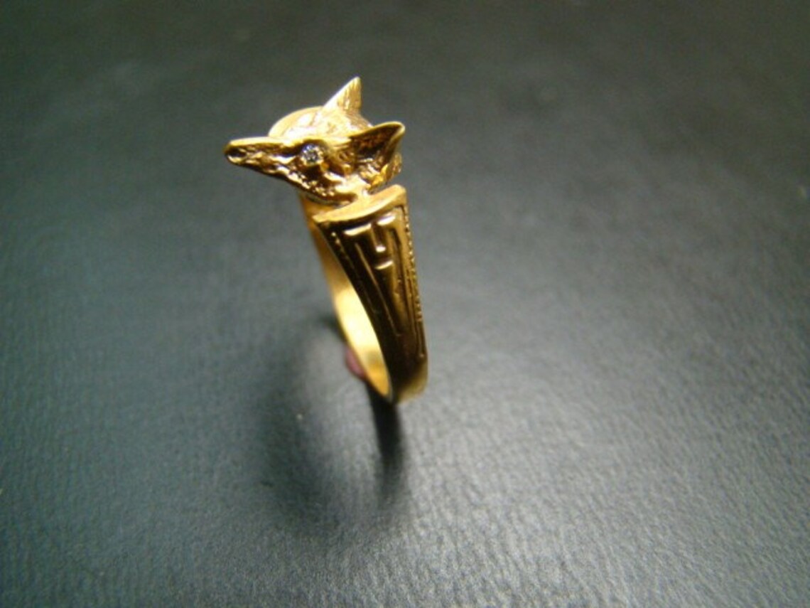 14K Gold Fox Ring With Diamond Eyes - Etsy